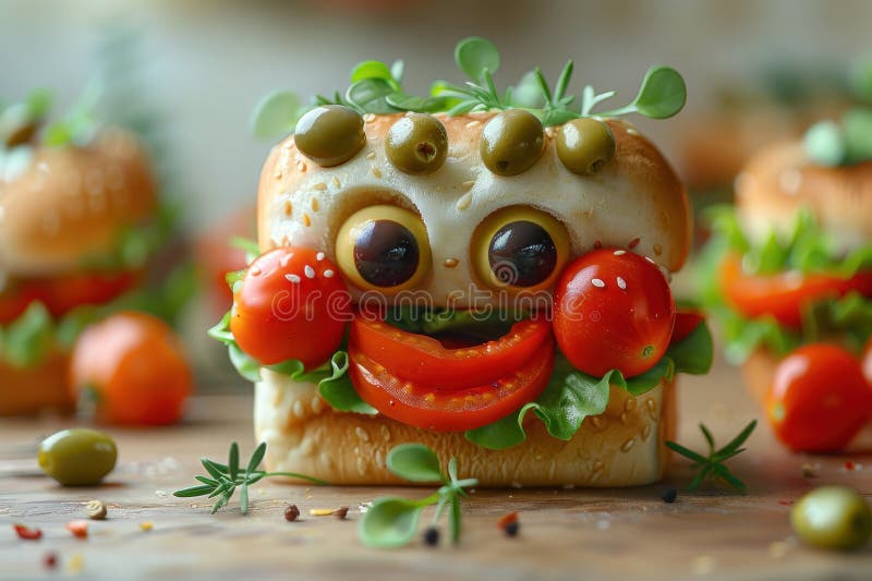 A Funny Burger with a Face, Seasoned with a Smile and a Drop of ...