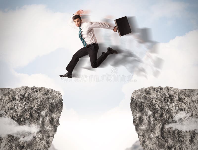 Funny Business Man Jumping Over Rocks with Gap Stock Image - Image of ...