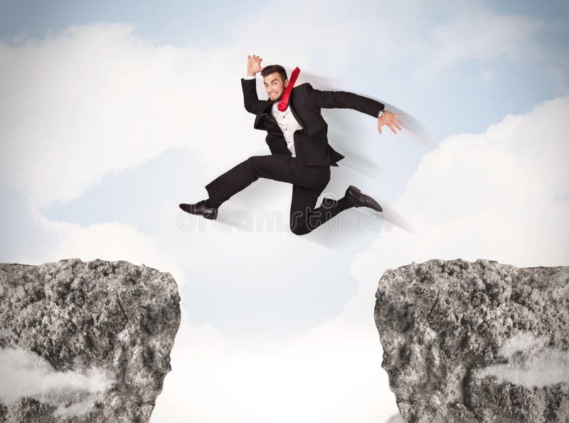 Funny Business Man Jumping Over Rocks with Gap Stock Image - Image of ...