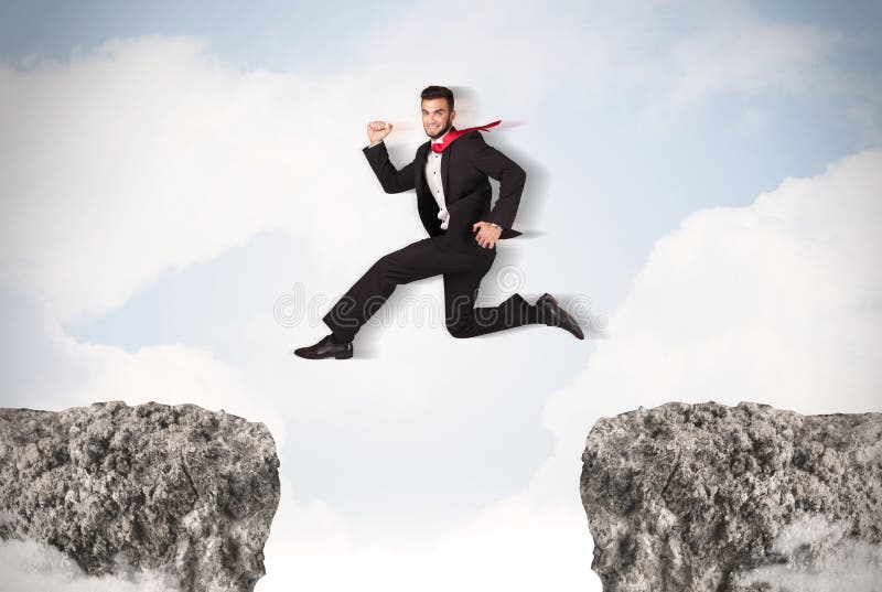 Funny Business Man Jumping Over Rocks with Gap Stock Image - Image of ...