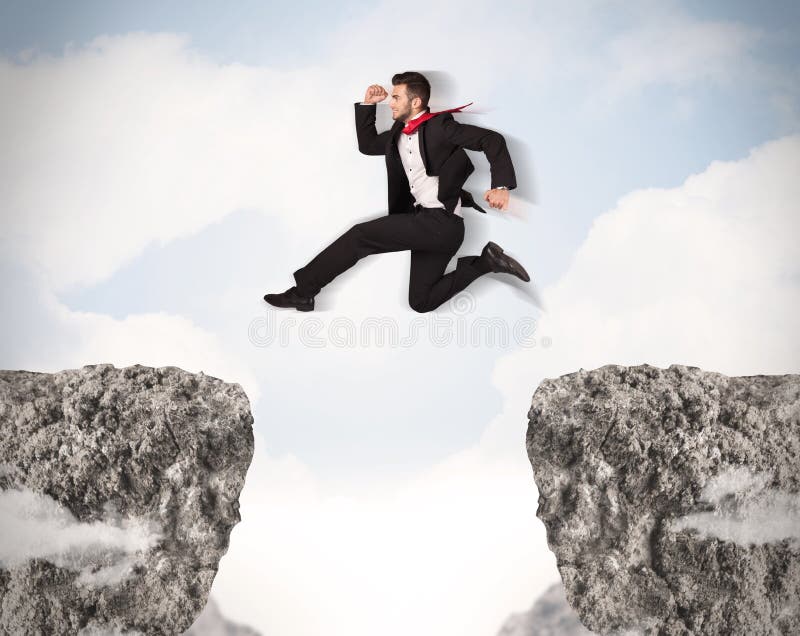 Funny Business Man Jumping Over Rocks with Gap Stock Image - Image of ...