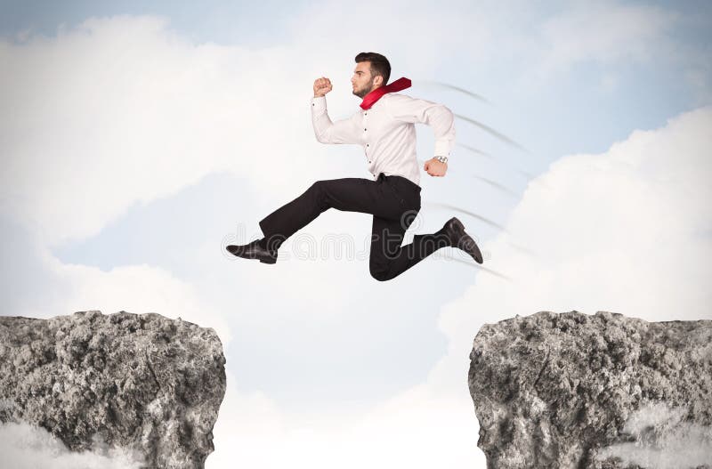 Funny Business Man Jumping Over Rocks with Gap Stock Image - Image of ...