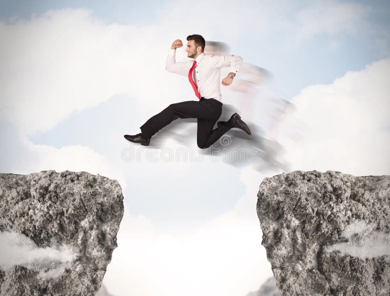 Funny Business Man Jumping Over Rocks with Gap Stock Illustration ...
