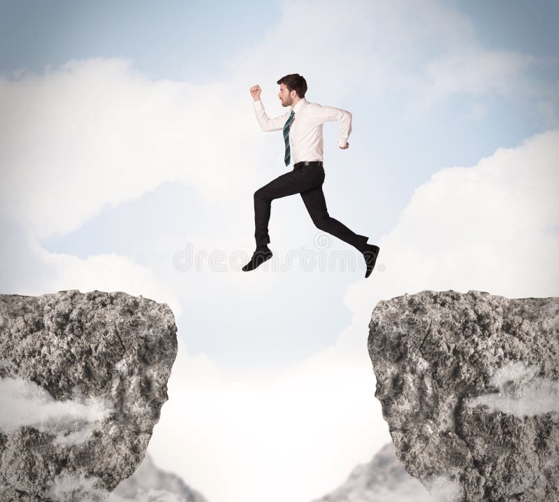 Funny Business Man Jumping Over Rocks with Gap Stock Image - Image of ...