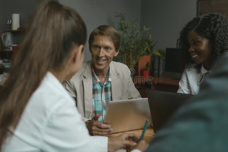 Funny Business Meeting in Office. Diverse Group of Business People Work ...