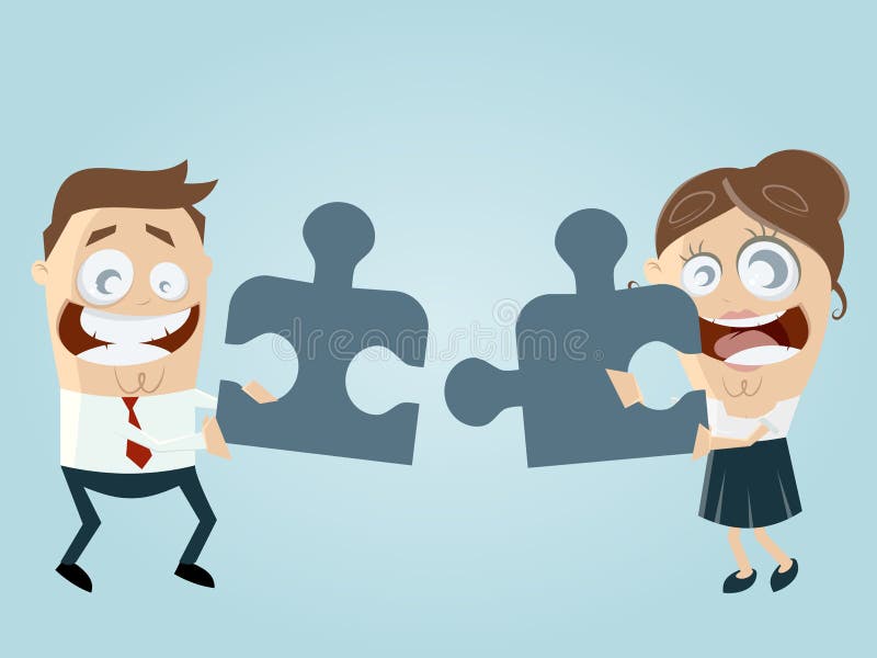 Funny Business Team with Jigsaw Puzzle Working Together Stock Vector ...