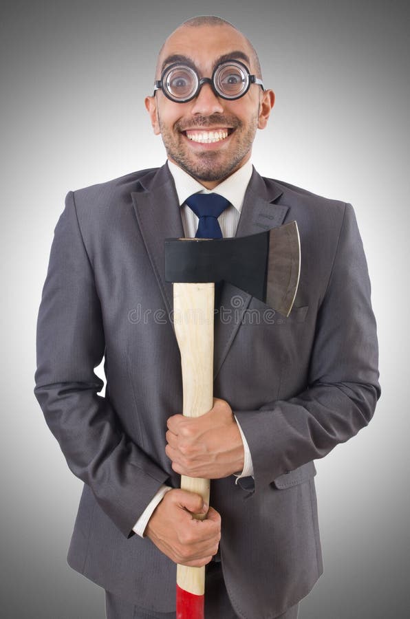 Funny businessman with axe stock image. Image of comic - 50805523