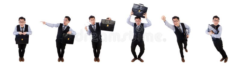 Funny Businessman with Briefcase Isolated on White Stock Photo - Image ...