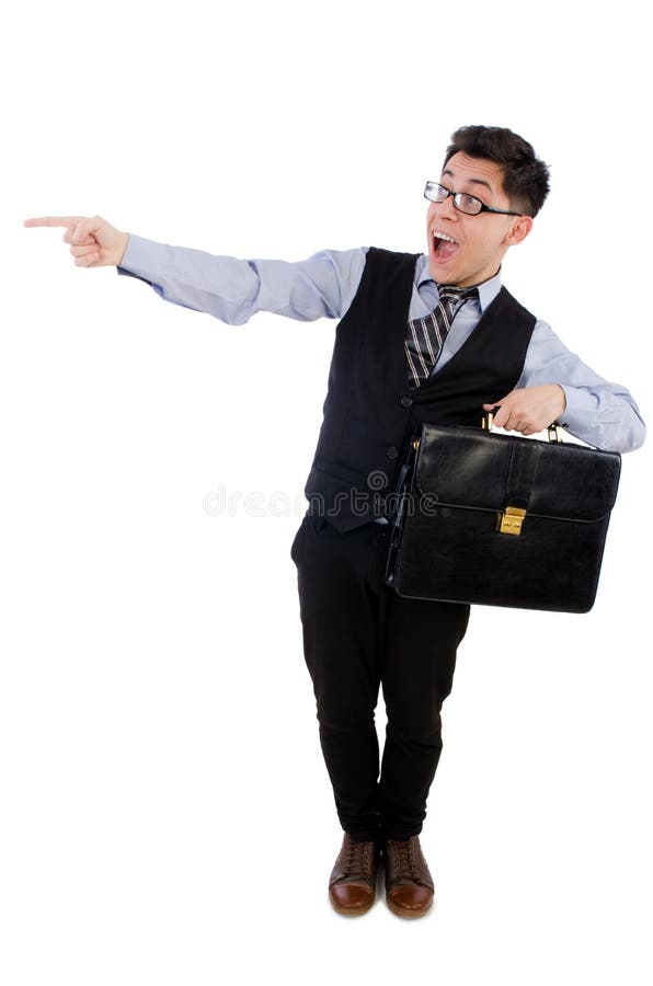 Funny Businessman with Briefcase Isolated Stock Photo - Image of funny ...