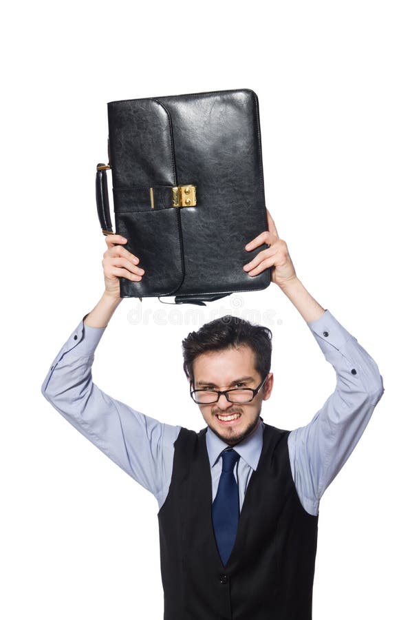 Funny Businessman with Briefcase Isolated Stock Photo - Image of ...
