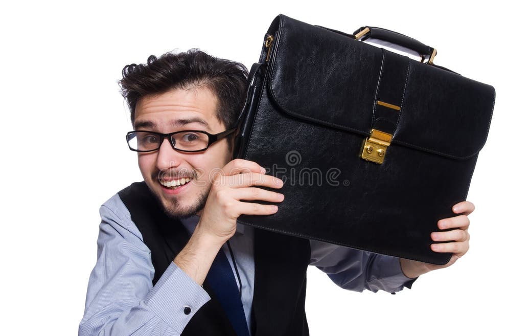 Funny Businessman with Briefcase Isolated Stock Image - Image of ...