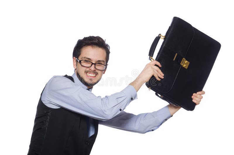 Funny Businessman with Briefcase Isolated Stock Photo - Image of busy ...