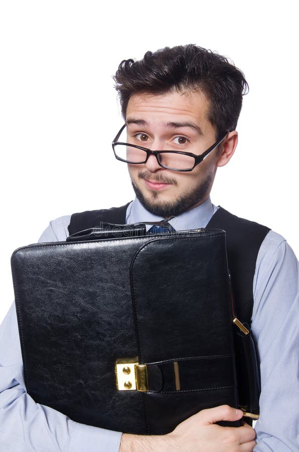 Funny Businessman with Briefcase Isolated Stock Photo - Image of amazed ...
