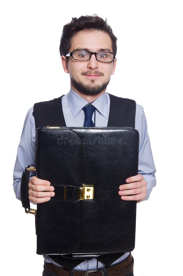 Funny Businessman with Briefcase Isolated Stock Photo - Image of joke ...
