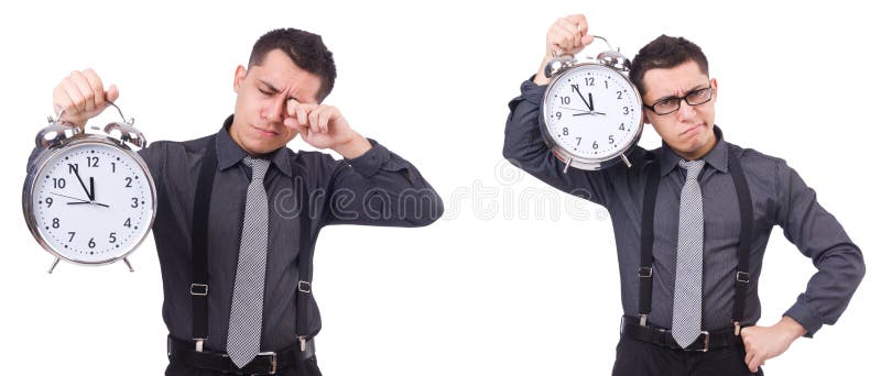 The Funny Businessman with Clock Isolated on White Stock Image - Image ...