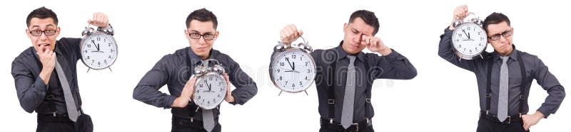 The Funny Businessman with Clock Isolated on White Stock Photo - Image ...