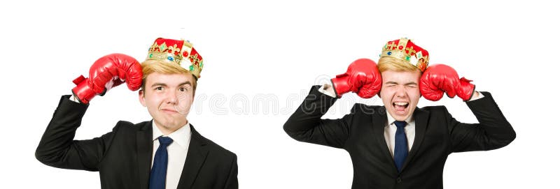 The Funny Businessman with Crown and Boxing Gloves Stock Photo - Image ...