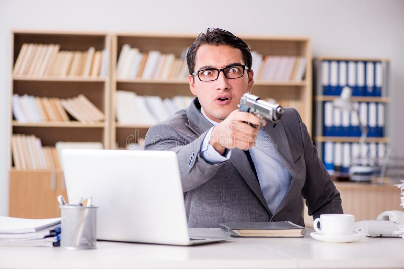 The Funny Businessman with Gun in Office Stock Photo - Image of ...