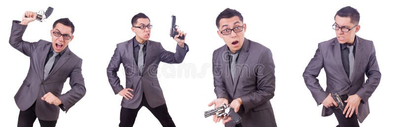 The Funny Businessman with Gun on White Stock Photo - Image of ...