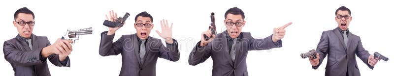The Funny Businessman with Gun on White Stock Photo - Image of isolated ...