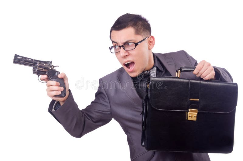 Funny businessman with gun stock photo. Image of humorous - 34869028