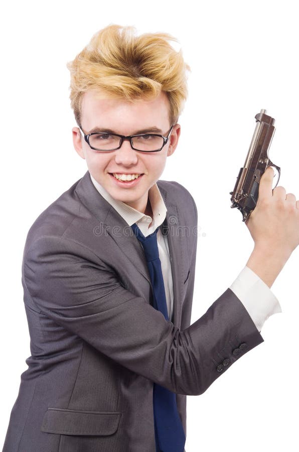 Funny businessman with gun stock image. Image of gunman - 40291249
