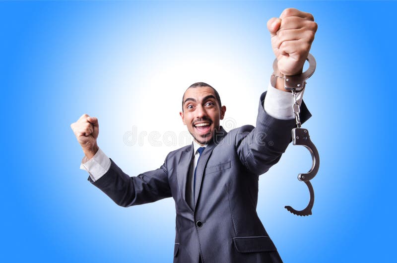 Funny Businessman with Handcuffs Stock Photo - Image of arrest ...