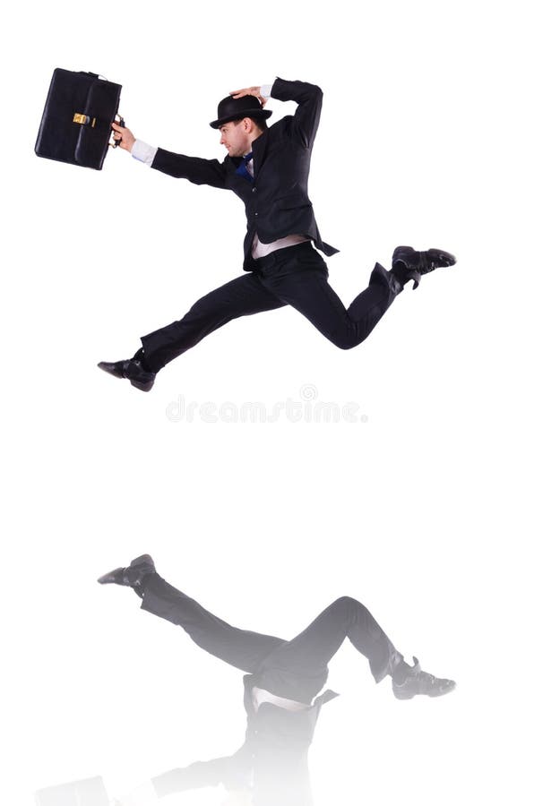 Funny businessman jumping stock photo. Image of lady - 33763886