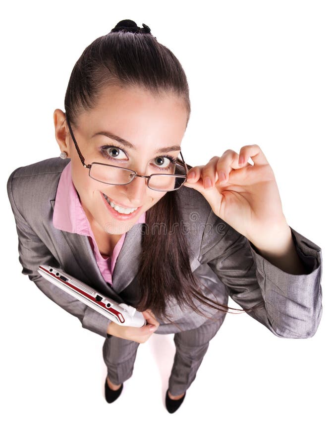 Funny Businessman Portret with Laptop. Isolated Stock Photo - Image of ...