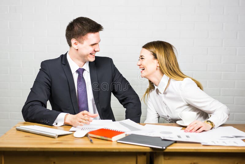 Funny Businessman Telling a Joke during Conference Coffee Break Stock ...