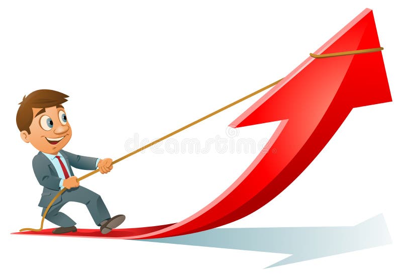 Funny Businessman Trying To Pull Up a Growth Arrow. Stock Vector ...
