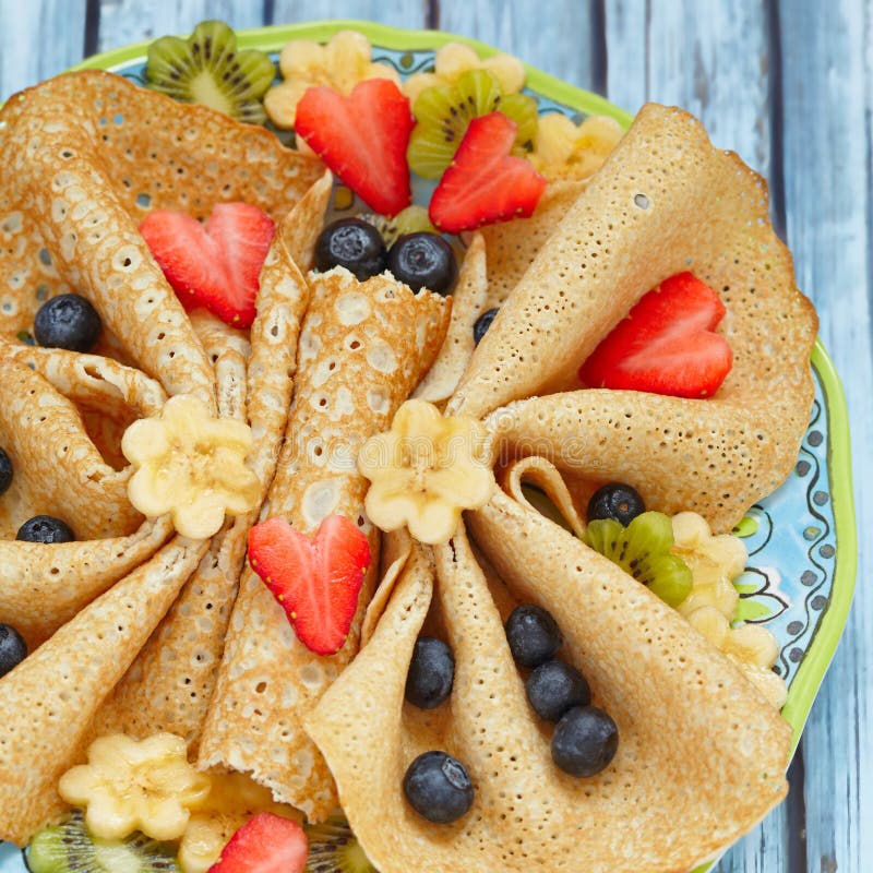 Funny Butterfly Shaped Crepes with Berries Stock Image - Image of ...