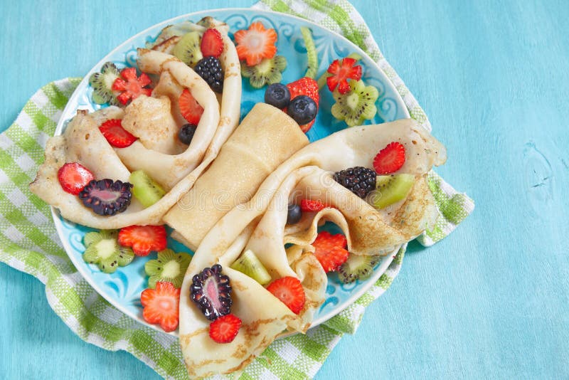 Funny Butterfly Shaped Crepes with Berries Stock Image - Image of ...