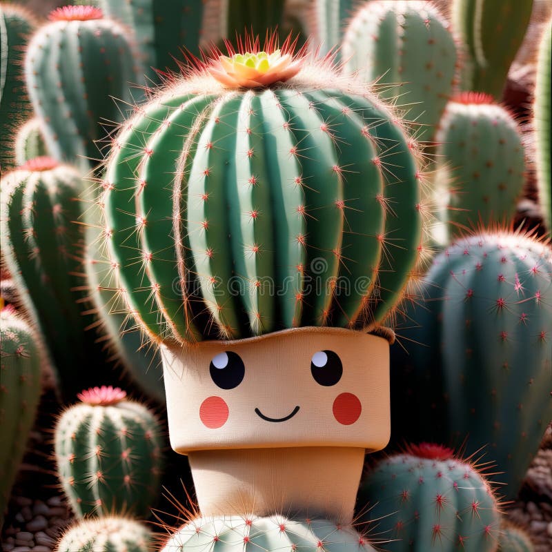 Funny Cactus Generated by AI Stock Illustration - Illustration of flora ...