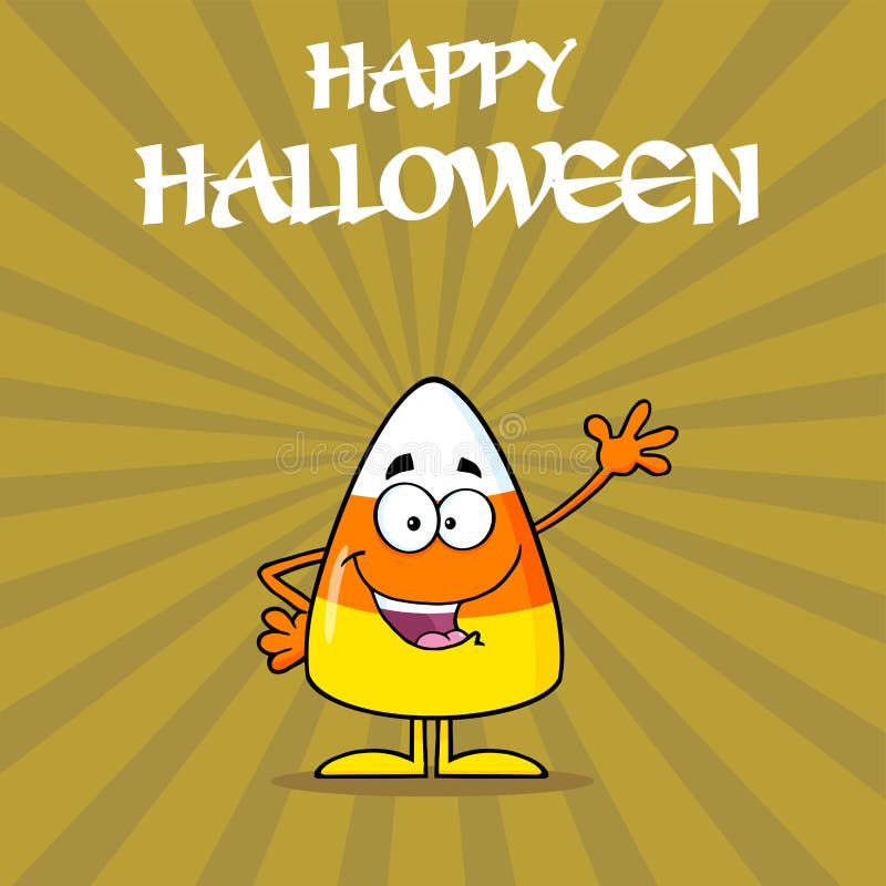 Funny Candy Corn Cartoon Character Waving Stock Vector - Illustration ...