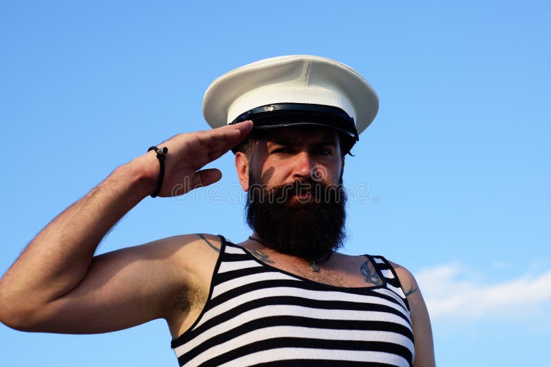 Funny Captain Sailor Wearing Hat. Seaman Fun. Stock Image - Image of ...