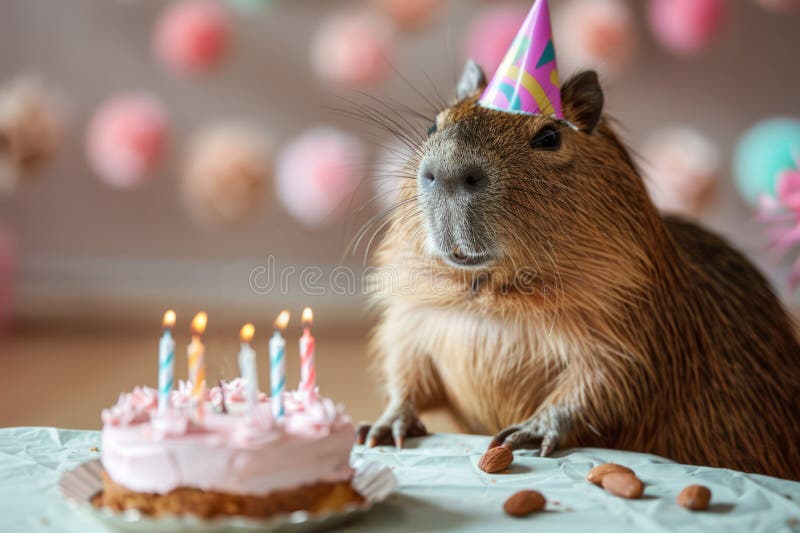Funny Capybara with Birthday Cake Greeting Card Stock Photo - Image of ...