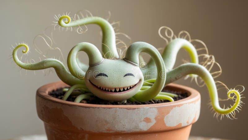 Funny Carnivorous Plant Smiling in a Terracotta Pot Stock Photo - Image ...