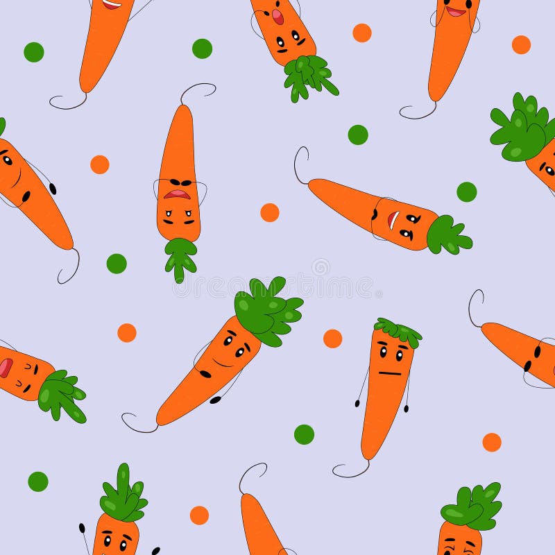 Funny Carrot Seamless Pattern. Carrot with Cute Faces Stock Vector ...