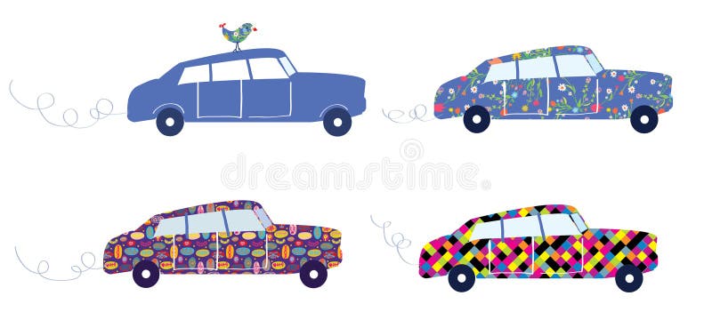Funny Cars with Patterns Set Stock Vector - Illustration of pattern ...