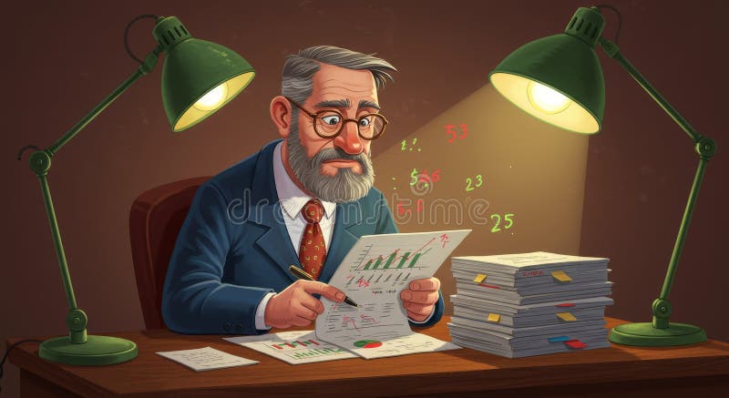 Funny Cartoon of an Analyst at Work this Cartoon Depicts a Bespectacled ...