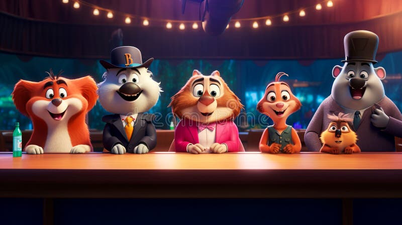 Funny Cartoon Animals are Sitting at the Table Stock Illustration ...