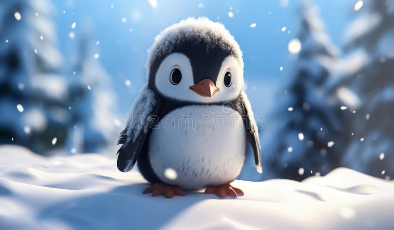 Funny Cartoon of Baby Penguin in the Snow. AI Generated Stock ...
