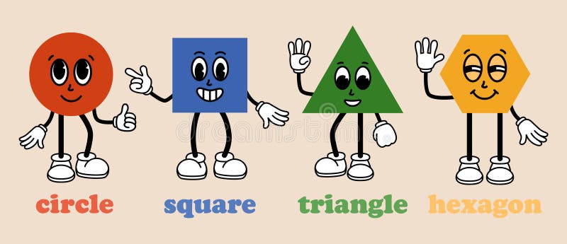 Funny Cartoon Basic Geometric Figures with Face Emotions, Hands and ...