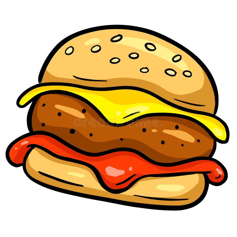 Funny Cartoon Beef Burger or Cheeseburger Logo Illustration Stock ...