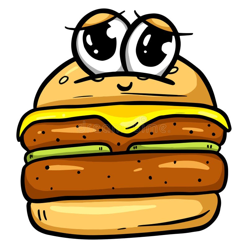 Funny Cartoon Beef Burger or Cheeseburger Logo Illustration Stock ...