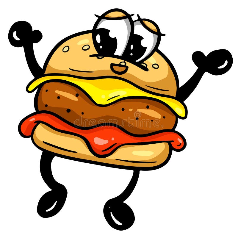 Funny Cartoon Beef Burger or Cheeseburger Logo Illustration Stock ...