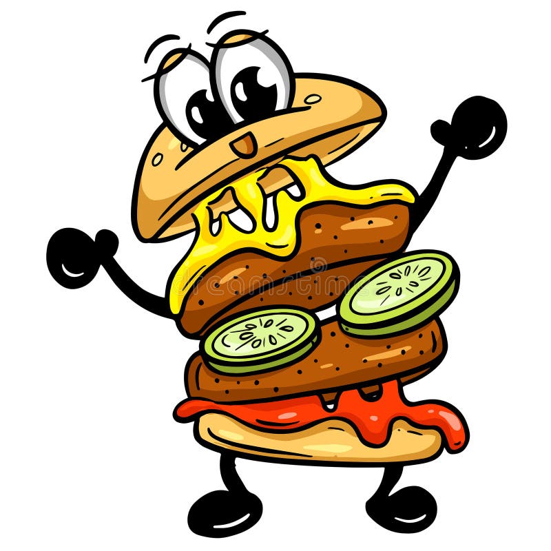 Funny Cartoon Beef Burger or Cheeseburger Logo Illustration Stock ...