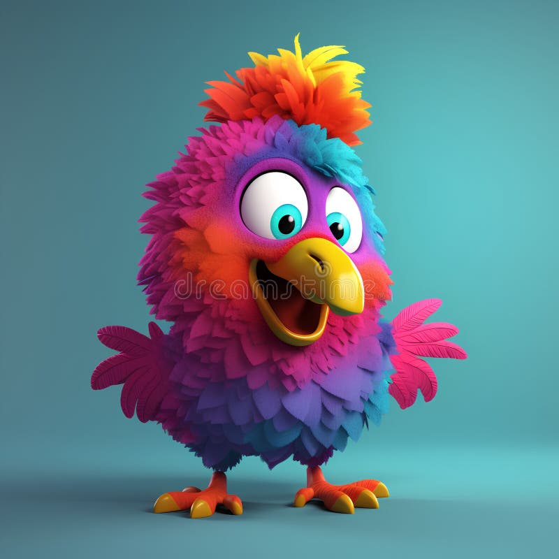 Funny Cartoon Bird with Colorful Feathers. 3D Rendering Illustration ...