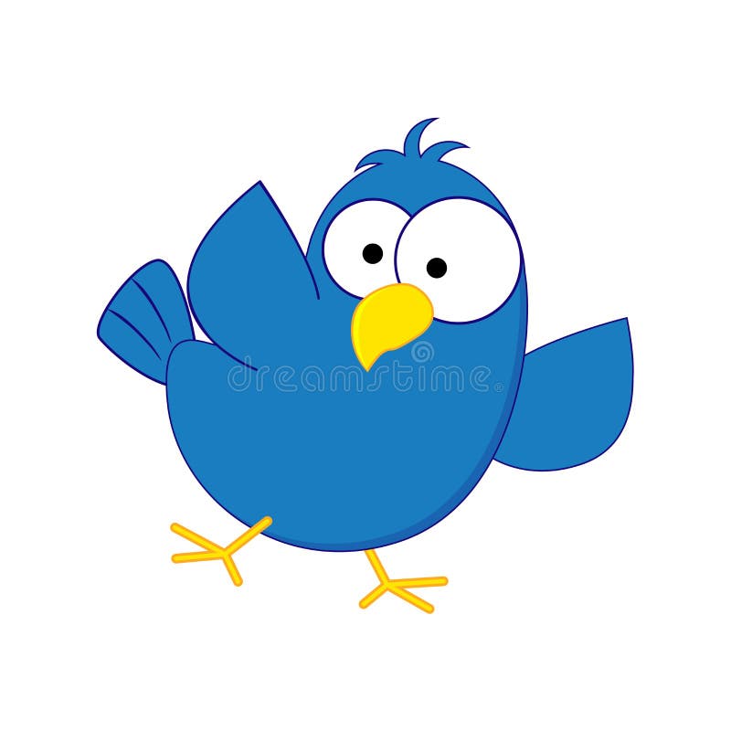 Funny Cartoon Blue Bird. Vector Illustration Isolated on White B Stock ...
